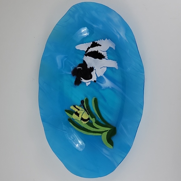 Handmade | Accents | Fused Glass Puppy Playing With A Butterfly Blue ...